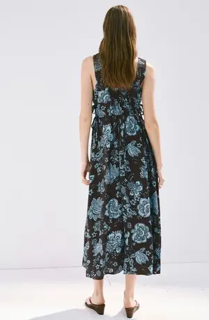 Mango Shirred Floral Sleeveless Dress
