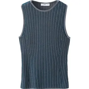 Mango Ribbed Open Back Top - Dark Blue