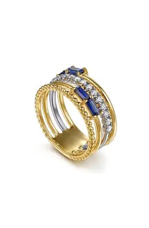 GABRIEL & CO. Wide Band Diamond & Sapphire Ring - Two Tone