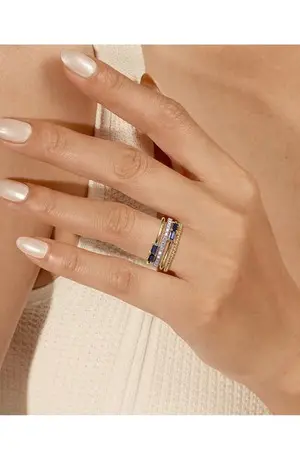 GABRIEL & CO. Wide Band Diamond & Sapphire Ring