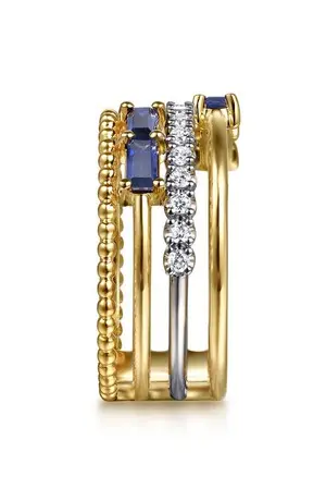 GABRIEL & CO. Wide Band Diamond & Sapphire Ring
