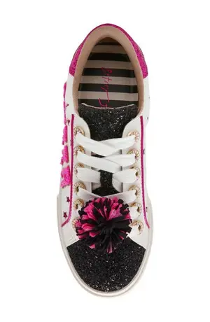 Betsey Johnson Piper Cheer Sneaker With Pompom Embellishment