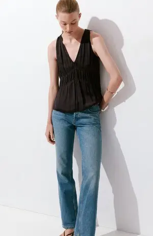 Mango Ruched V-neck Top