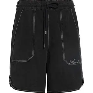 Amiri Script Garment Dyed Linen Blend Shorts - Black