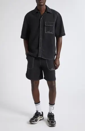 Amiri Script Garment Dyed Linen Blend Shorts - Black