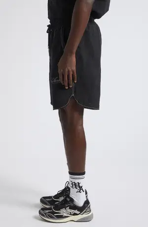 Amiri Script Garment Dyed Linen Blend Shorts - Black