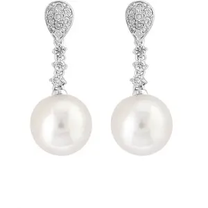 EFFY 925 Diamond And Freshwater Pearl Drop Earrings - Sterling Silver