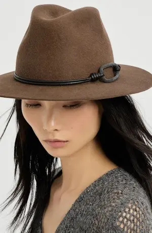 Brunello Cucinelli Felt Fedora With Leather And Monili Band