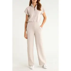 Spanx SPANX® Pintucked Half-Zip Jumpsuit Bone Heather