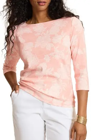Tommy Bahama Ashby Isles Breezy Blooms Bateau Neck T-shirt - Bleached Coral