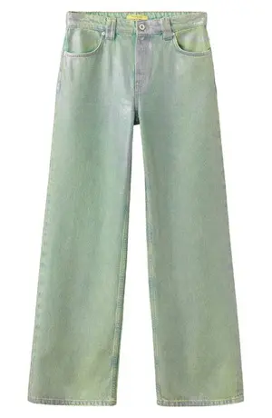 Mango Coated Wide Leg Jeans - Green