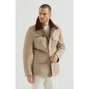 Brunello Cucinelli Waxed Shearling Safari Jacket - White