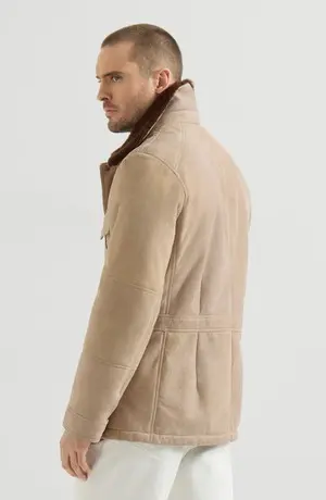 Brunello Cucinelli Waxed Shearling Safari Jacket