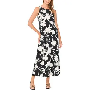 Vince Camuto Sleeveless Floral Keyhole Back Maxi Dress - Rich Black