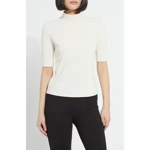 Lyssé Clara Mock Neck Short Sleeve Top - Macadamia