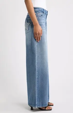 YMI Studded Star Pocket High Waist Wide Leg Jeans
