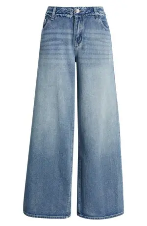 YMI Studded Star Pocket High Waist Wide Leg Jeans
