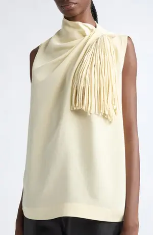 Altuzarra Alden Fringe Silk Top - Macadamia