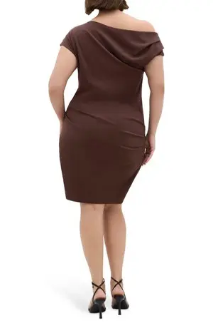 City Chic Ruched One-shoulder Mini Dress - Chocolate