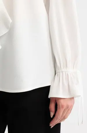 TAHARI ASL Ruffle V-neck Shirt - Ivory