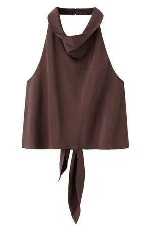 Mango Drape Halter Crop Top - Brown