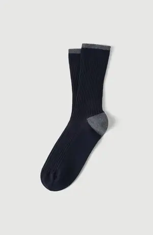 Brunello Cucinelli Cotton Ribbed Crew Socks - Navy Blue