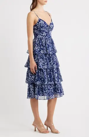 EMERALD SUNDAE Floral Tiered Midi Dress