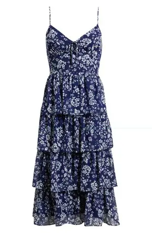 EMERALD SUNDAE Floral Tiered Midi Dress