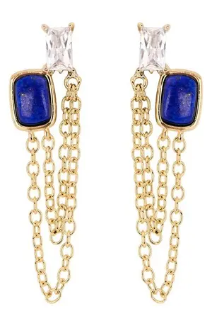 ATHRA LUXE Plated Cubic Zirconia And Lapis Lazuli Drop Earrings - Gold