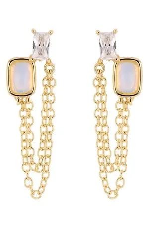 ATHRA LUXE ATHRA LUXE Gold-Plated Cubic Zirconia And Lapis Lazuli Drop Earrings