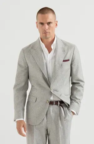 Brunello Cucinelli Silk And Cashmere Cavalry Tweed Deconstructed Blazer With Large Peak Lapels