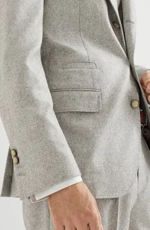 Brunello Cucinelli Silk And Cashmere Cavalry Tweed Deconstructed Blazer With Large Peak Lapels