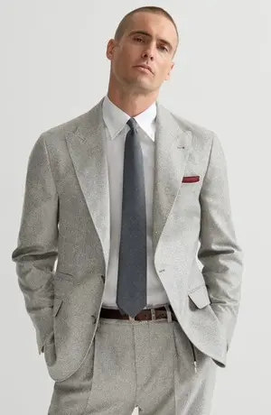 Brunello Cucinelli Silk And Cashmere Cavalry Tweed Deconstructed Blazer With Large Peak Lapels