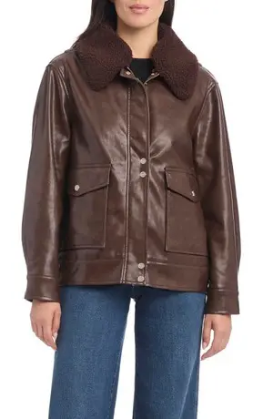 Sanctuary Faux Leather Bomber Jacket - Distressed Mocha