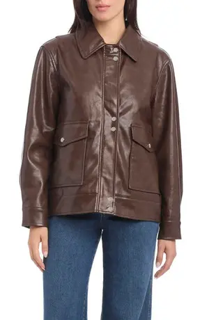 Sanctuary Faux Leather Bomber Jacket With Shearling Collar