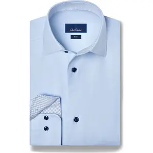 David Donahue Trim Fit Herringbone Contrast Cotton Dress Shirt - Sky