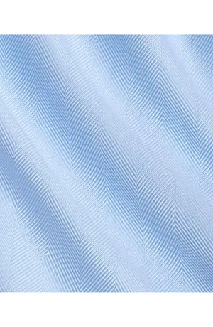 David Donahue Trim Fit Herringbone Contrast Cotton Dress Shirt - Sky
