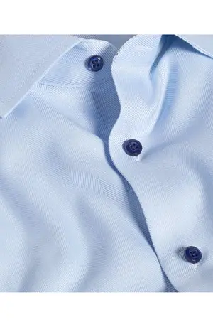 David Donahue Trim Fit Herringbone Contrast Cotton Dress Shirt - Sky