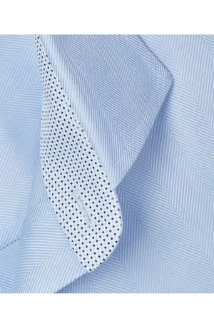 David Donahue Trim Fit Herringbone Contrast Cotton Dress Shirt - Sky