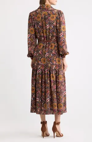 Eliza J Print Belted Long Sleeve Maxi Shirtdress
