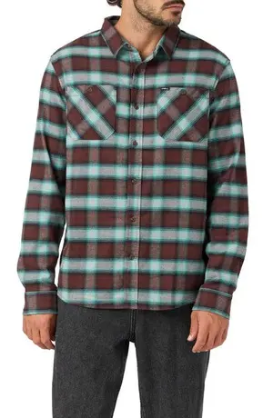 O'Neill Coastline Plaid Stretch Cotton Flannel Button-up Shirt - Chocolate