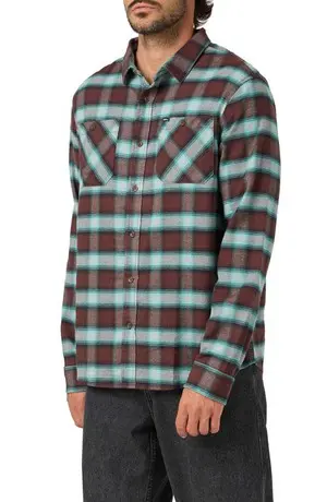 O'Neill Coastline Plaid Stretch Cotton Flannel Button-up Shirt - Chocolate