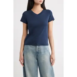DL1961 Shrunken V-neck Tee - Navy