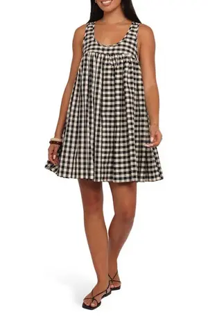 PETAL & PUP Atria Check Sleeveless Minidress - Black Cream Gingham