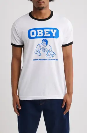 Obey Peace Movement Graphic Ringer T-shirt - White/black