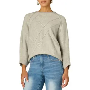 Wit & Wisdom Three Quarter Dolman Sleeve Crewneck Sweater - Heather Grey