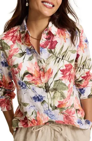 Tommy Bahama Coastalina Island Bloom Relaxed Linen Shirt - Coconut