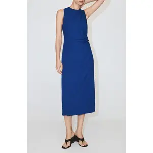 Mango Ruched Side Tie Dress - Blue