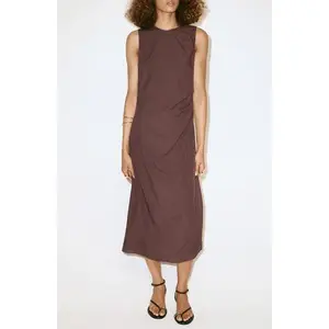 Mango Ruched Side Tie Dress - Brown