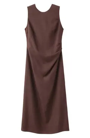 Mango Ruched Side Tie Dress - Brown